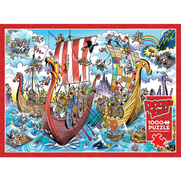 Doodletown: Viking Voyage Jigsaw - 1000 Pieces | Viking Themed Puzzle